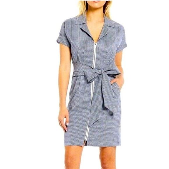 LDT | Dresses | Ldt Courtney Zip Front Gingham Check Shirt Dress Navy ...